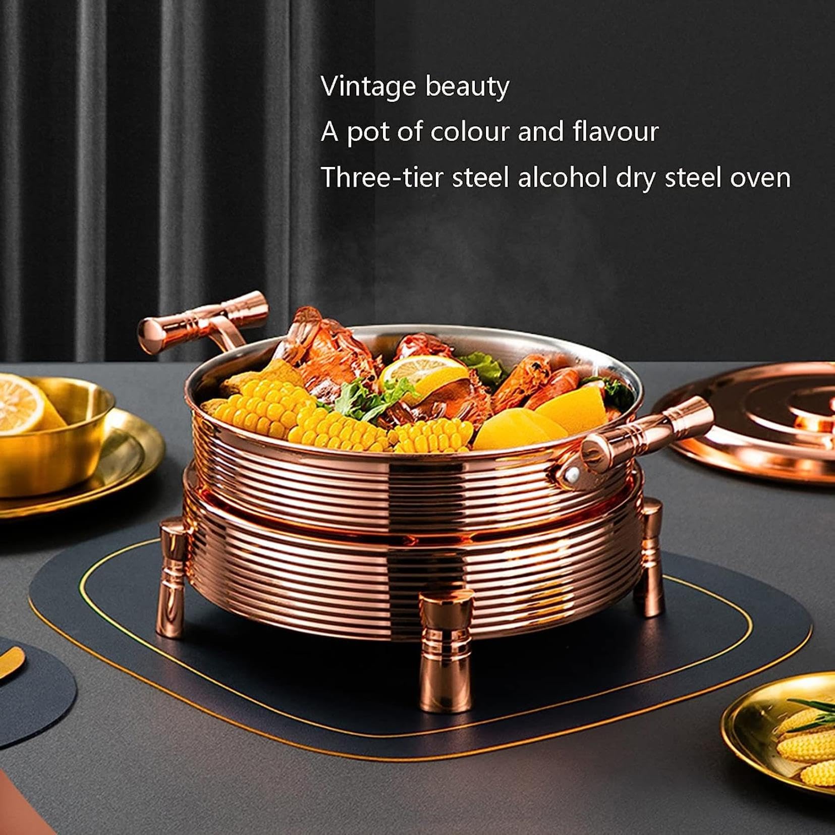 Catering Buffet Servers and Heaters - Round Food Warmer, Stainless Steel Hot Pot Buffet Set, 3 in 1 Food Warmer with Glass Viewing Lid and Built in Lid Holder(Size:28cm,Color:Golden)