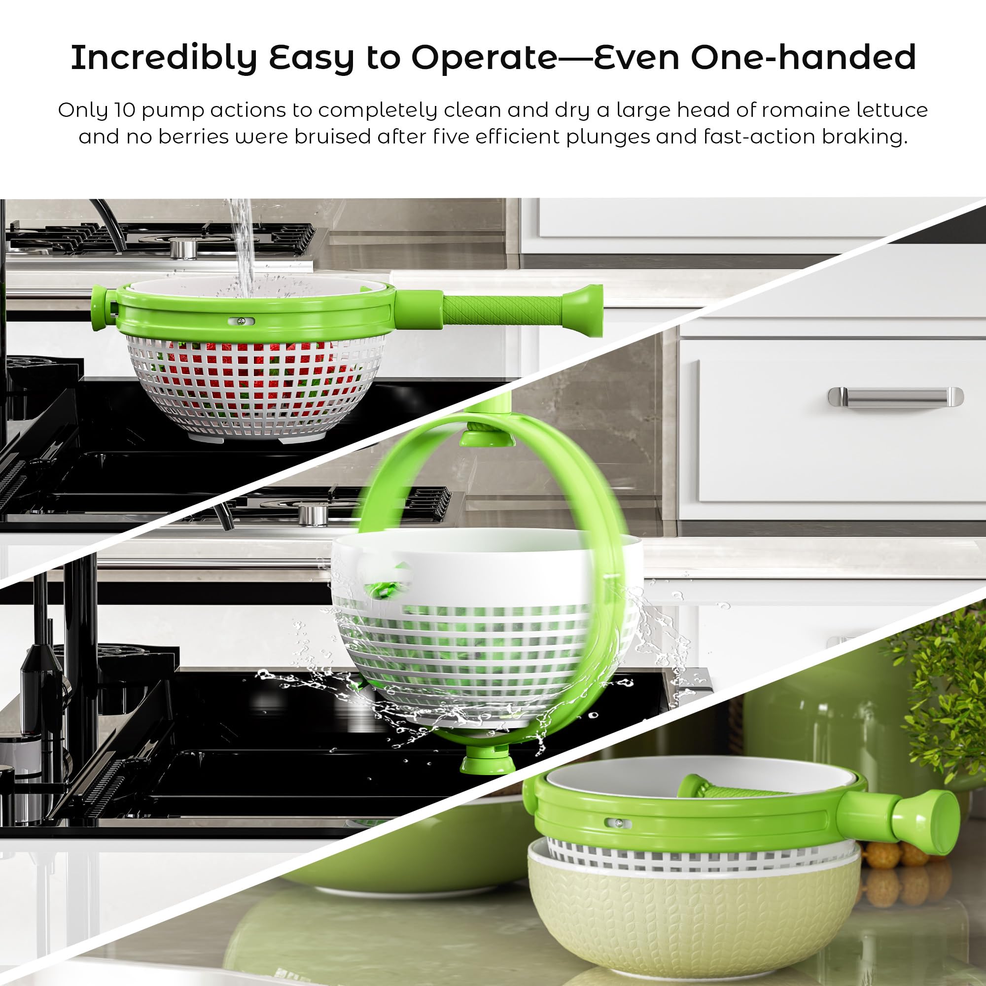 Salad Spinner - 3.3L | Kitchen Fruit Salad Washing Filter | Easy-To-Use Vegetable Washer | Collapsible Compact Veggie Rotating Drain Basket
