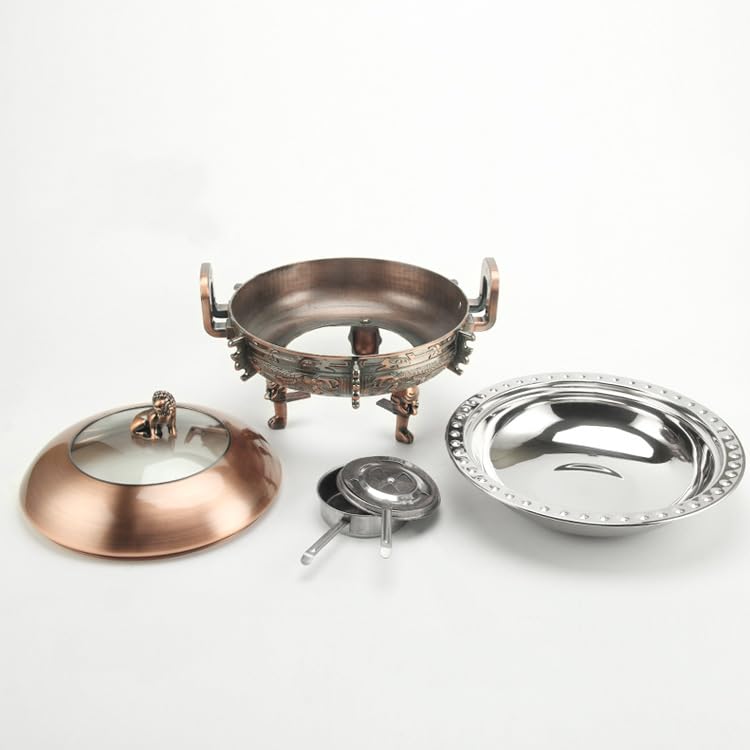 Commercial Round Chafing Dish,4 Pack Stainless Steel Chafers and Buffet Warmers Sets with Pans and Fuel Holders, for Wedding, Parties, Banquet, Catering Events,Red coppery,(1.8L)
