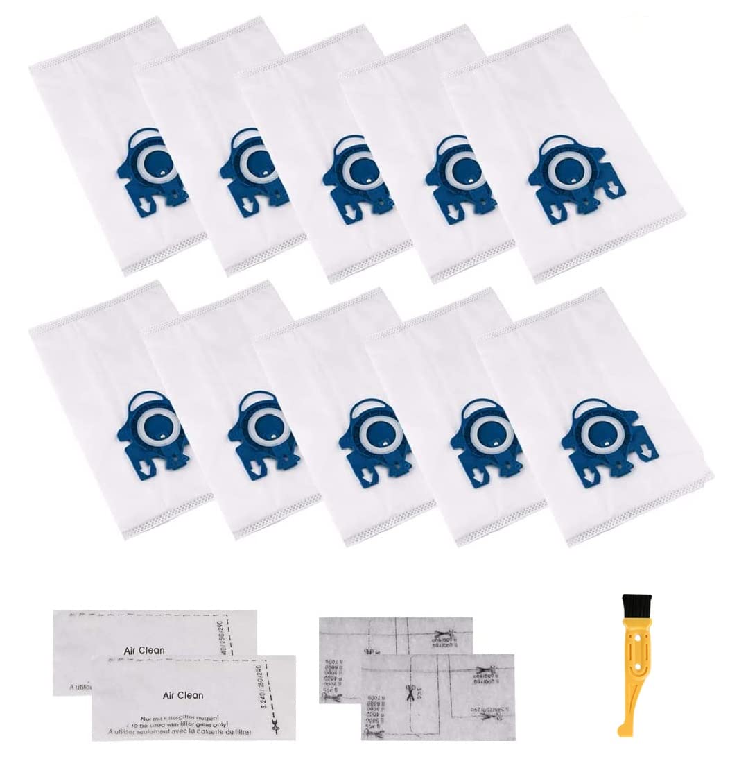 ANBOO Vacuum Cleaner Bags Compatible with Miele Airclean GN 3D Bags Classic C1, Complete C1, C2, C3, S227/S240,S270,S400,S2,S5,S8 Series Canister Vacuum Cleaner (10 Pack Dust Bags + 2 Set Filters)
