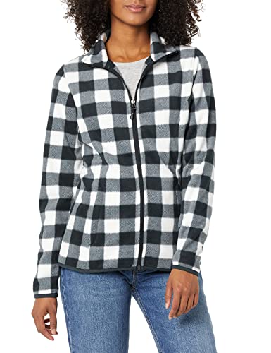 Amazon Essentials Women's Classic-Fit Full-Zip Polar Soft Fleece Jacket (Available in Plus Size), Black White Mini Buffalo Plaid, Medium