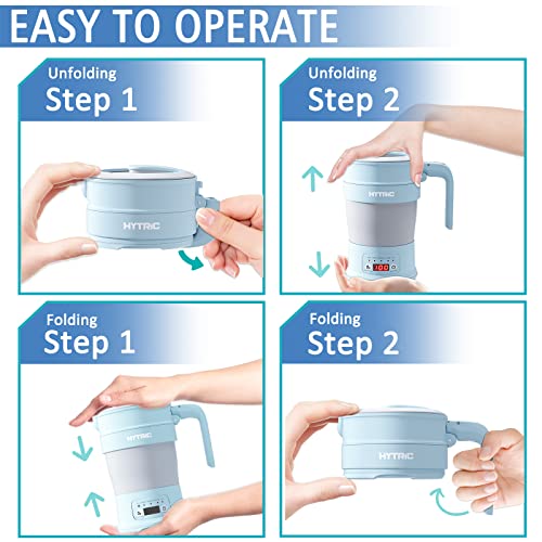 HYTRIC Travel Electric Kettle, 700ML Foldable Small Electric Kettle BPA-Free, Portable Electric Kettle with Multifunctional Panel, Collapsible Hot Water Kettle with Keep Warm & Delay Start, 110V Blue