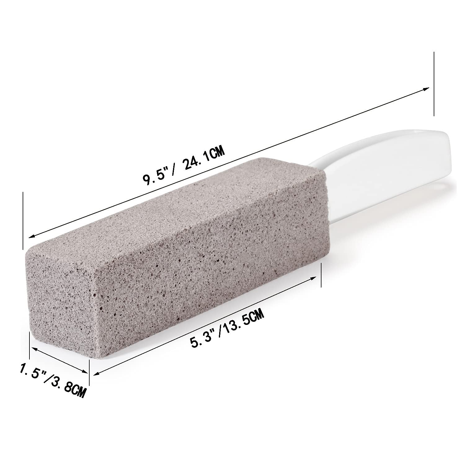 2 Pack Pumice Stone Toilet Bowl Clean Brush with Handle, Remove Toilet Bowl Hard Water Rings, Calcium Buildup and Rust Suitable for Cleaning Toilet, Bathroom, Kitchen Sink, Grill（Gray