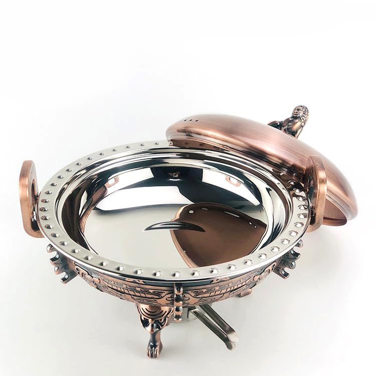Commercial Round Chafing Dish,4 Pack Stainless Steel Chafers and Buffet Warmers Sets with Pans and Fuel Holders, for Wedding, Parties, Banquet, Catering Events,Red coppery,(1.8L)