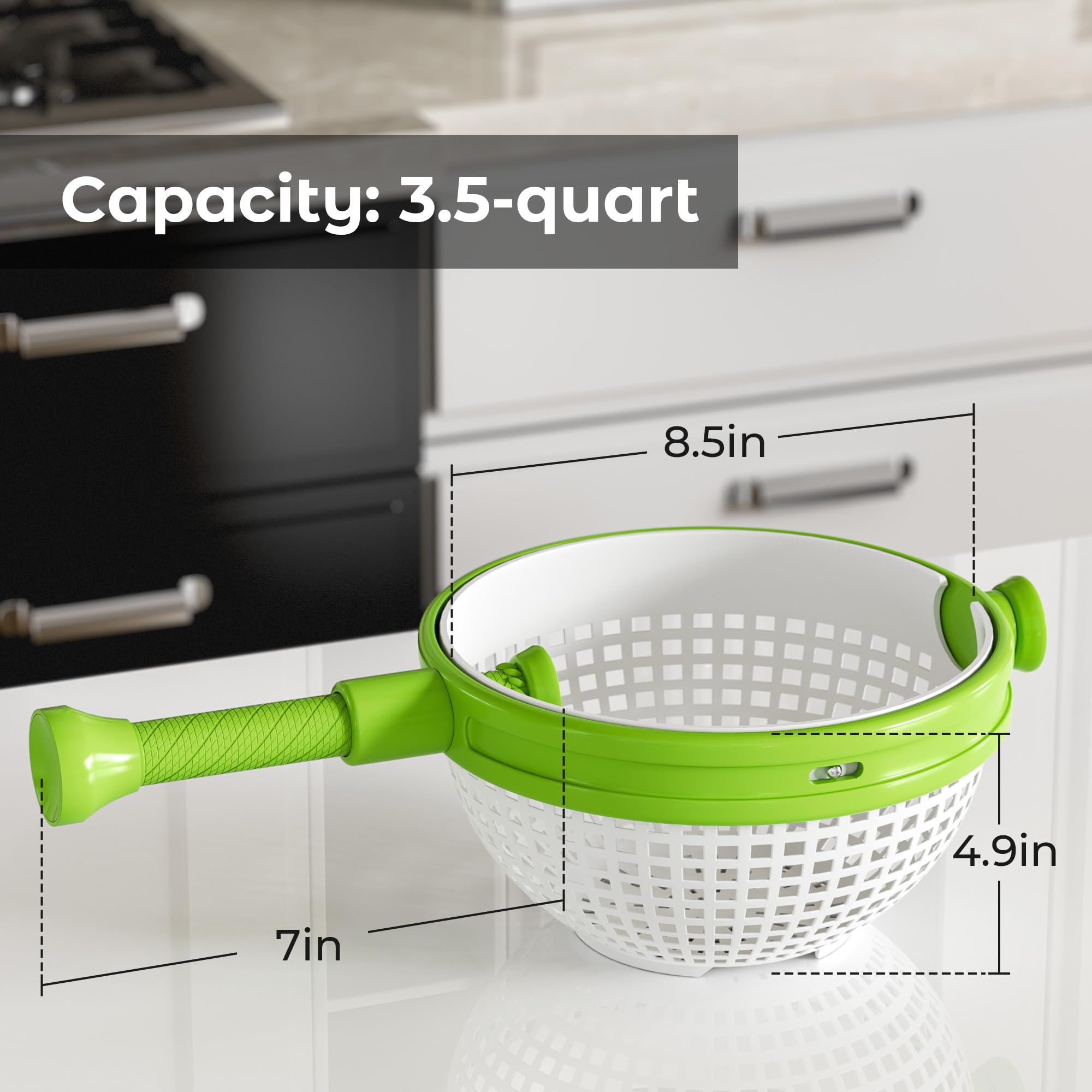 Salad Spinner - 3.3L | Kitchen Fruit Salad Washing Filter | Easy-To-Use Vegetable Washer | Collapsible Compact Veggie Rotating Drain Basket