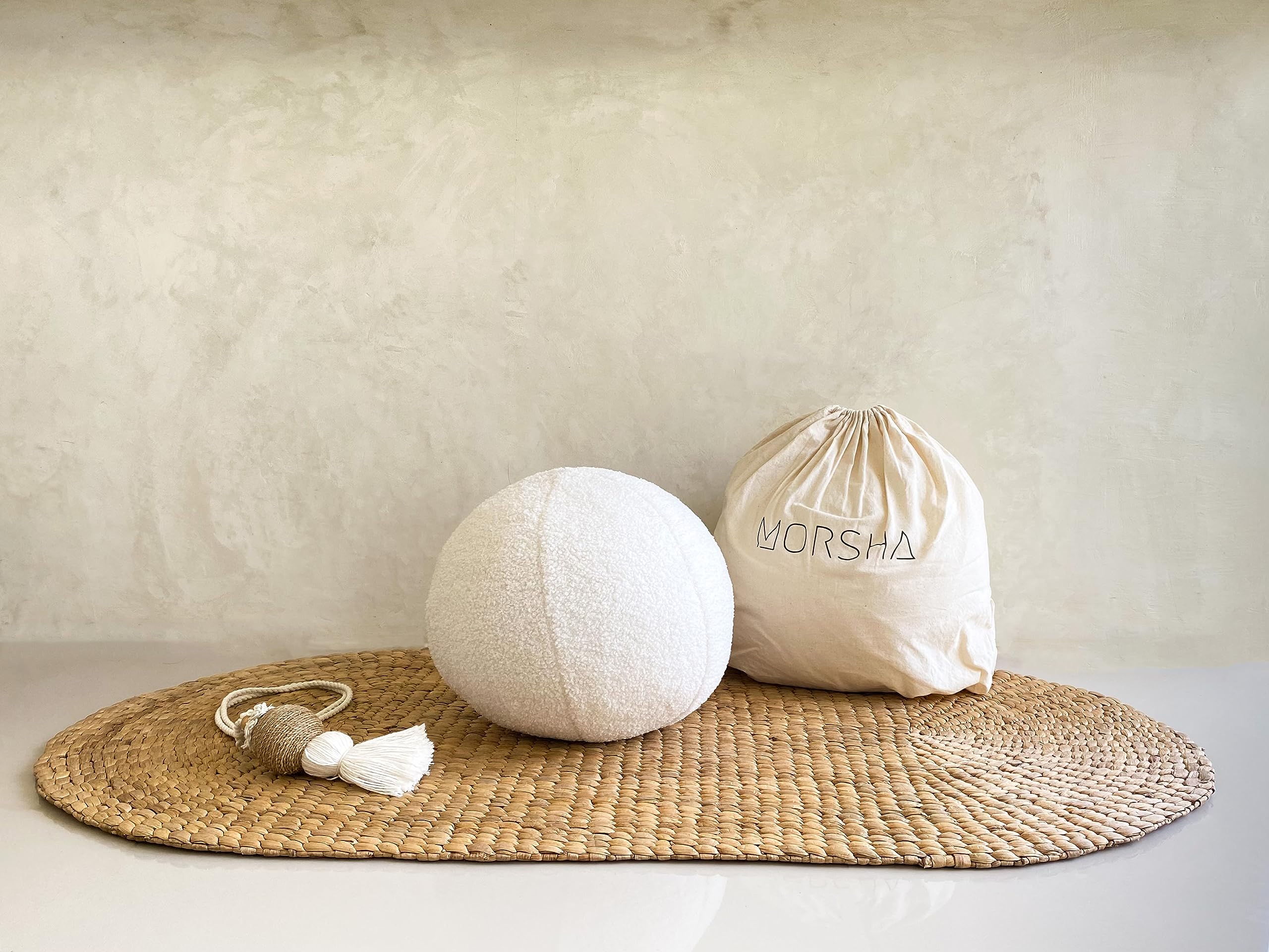 MORSHA Boucle Ball Pillow - 11.8 Inch Round Sphere cushion for Modern, Chic, and Boho Style Home Decor - Cute, Trendy, and Comfortable, GIFT, Teddy boucle fleece,Orb (IVORY)