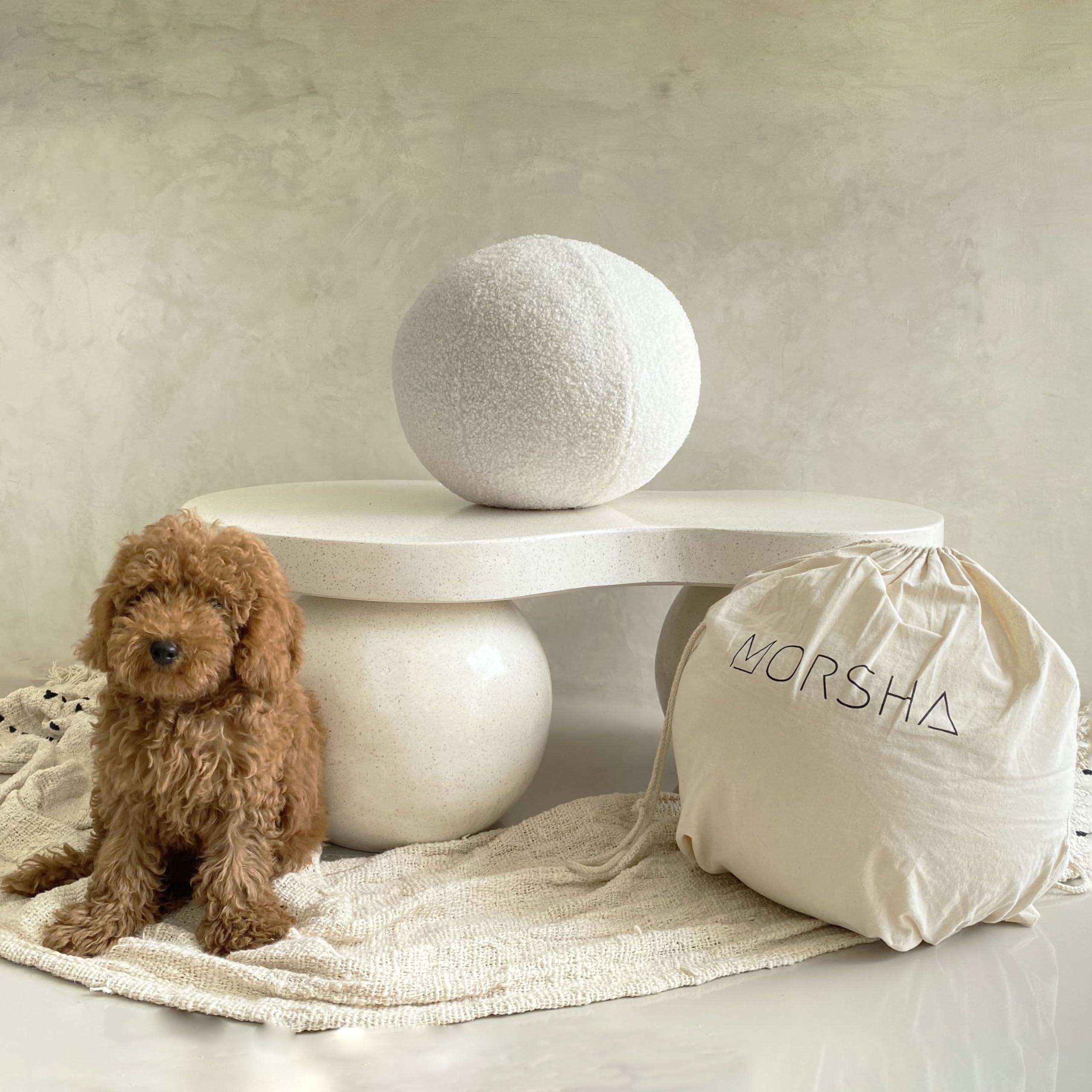 MORSHA Boucle Ball Pillow - 11.8 Inch Round Sphere cushion for Modern, Chic, and Boho Style Home Decor - Cute, Trendy, and Comfortable, GIFT, Teddy boucle fleece,Orb (IVORY)