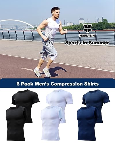 HOPLYNN 4 Pack Compression Shirts and Tank Tops Men Athletic Short Sleeve/Sleeveless Rash Guard Vest T Shirt for Sport 2 Black 2 White L