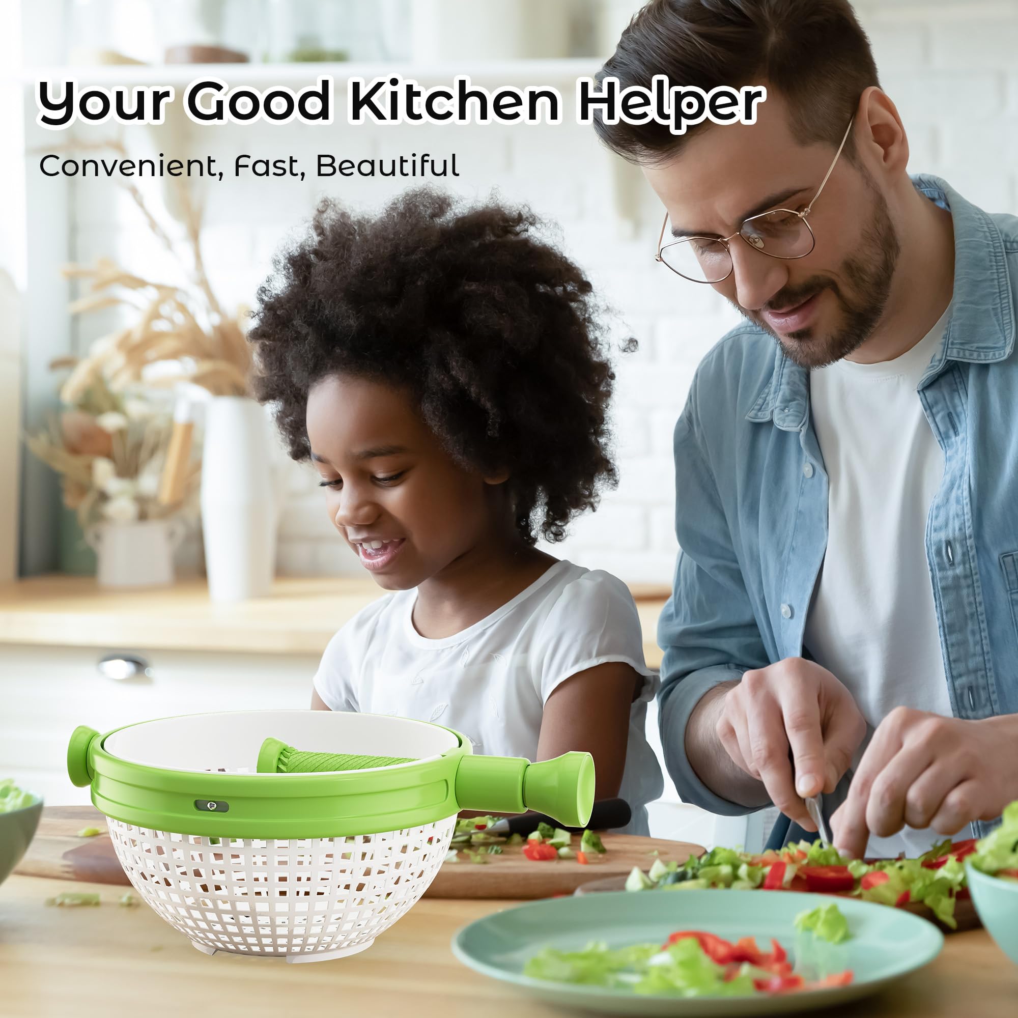 Salad Spinner - 3.3L | Kitchen Fruit Salad Washing Filter | Easy-To-Use Vegetable Washer | Collapsible Compact Veggie Rotating Drain Basket