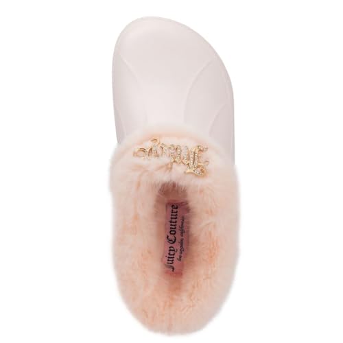JUICY COUTURE Womens Fur Lined Clogs Indoor Outdoor Mules JC Warm and Fuzzy Shoes with Stylish Crown Emblem -Cora Blush-7