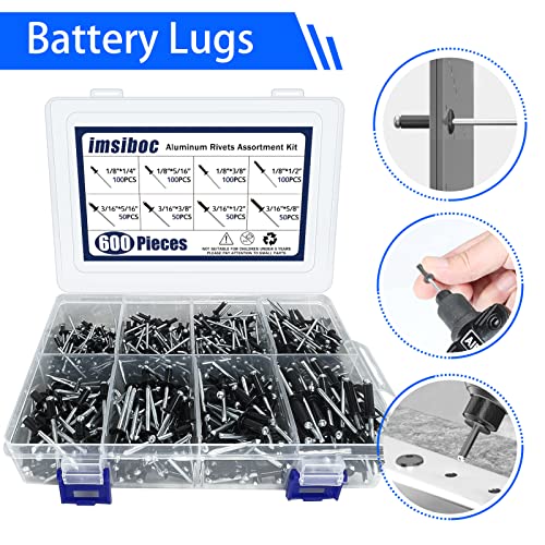 600PCS Black Pop Rivets, 8 Sizes of Aluminum Blind Rivets Assortment Kit(1/8" x 1/4", 5/16", 3/8", 1/2"; 3/16" x 5/16", 3/8", 1/2", 5/8")