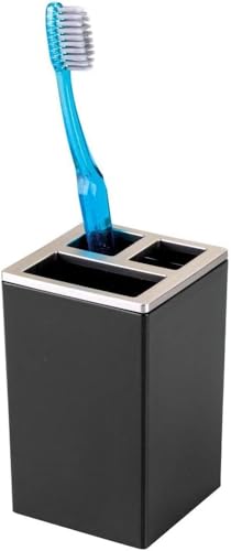 iDesign InterDesign Toothbrush Holder Stand for Bathroom Vanities-Black/Brushed Clarity