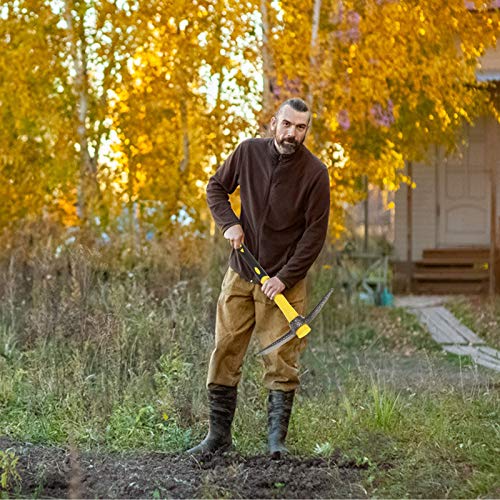 Ziqi Weeding Mattock Hoe 15 Inch Forged Garden Picks Tool, Pick Mattock with Fiberglass Handle, Garden Pick Axe Long Handle for Loosening Soil, Cultivating Vegetable Gardens, Camping, Archaeological