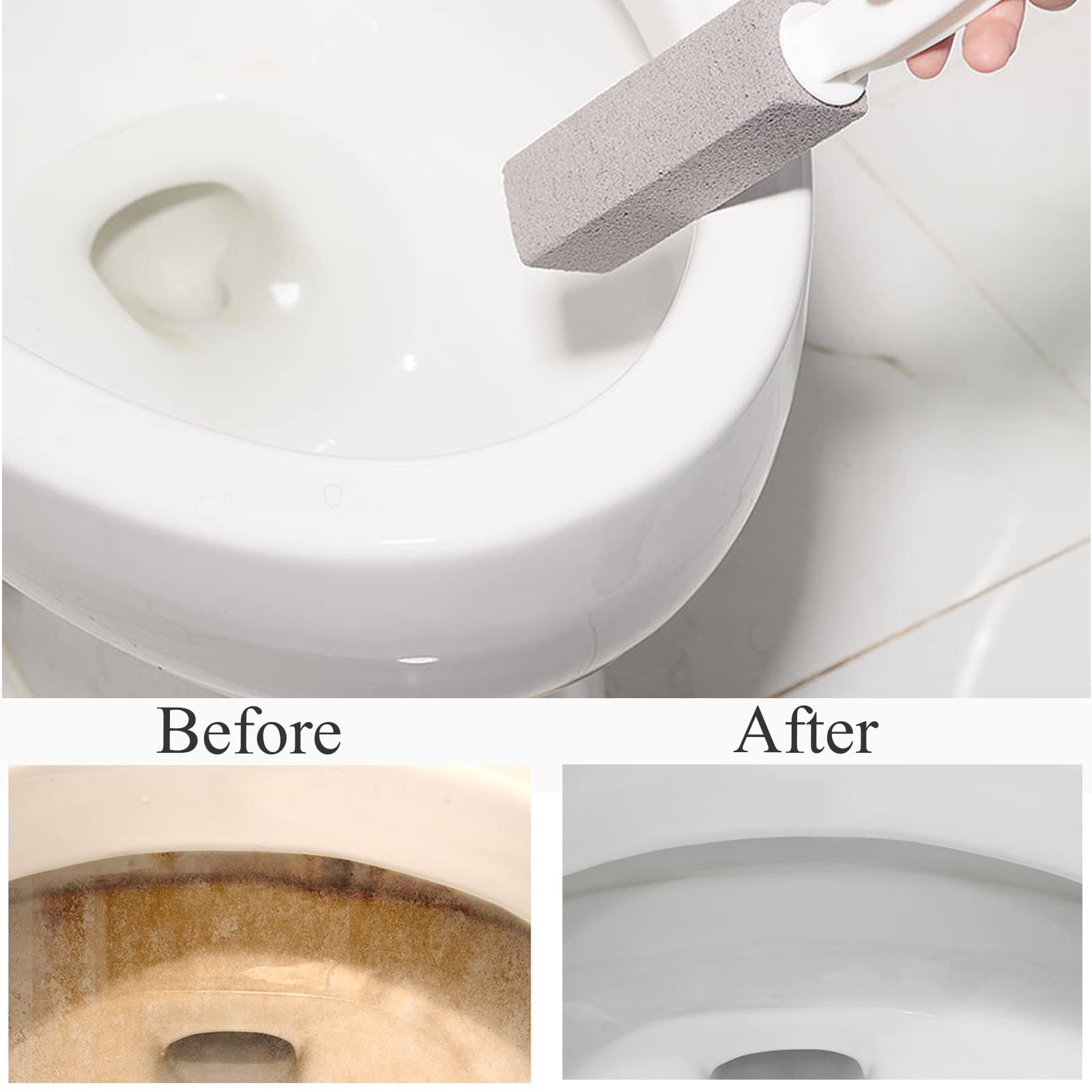 2 Pack Pumice Stone Toilet Bowl Clean Brush with Handle, Remove Toilet Bowl Hard Water Rings, Calcium Buildup and Rust Suitable for Cleaning Toilet, Bathroom, Kitchen Sink, Grill（Gray