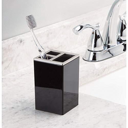 iDesign InterDesign Toothbrush Holder Stand for Bathroom Vanities-Black/Brushed Clarity