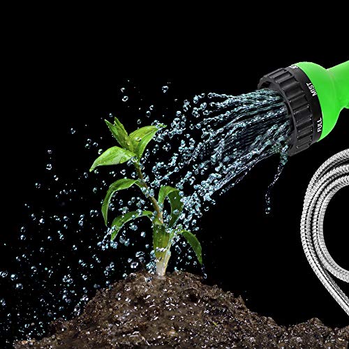 MTB 304 Stainless Steel Garden Hose 50-ft with Spray Nozzle and 3/4β Solid Aluminum Connectors, Metal Water Hose