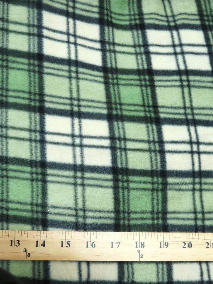 Assorted Printed Polar Fleece Fabric - 21 Prints - Sold by The Yard DIY Blankets Clothing Pajamas Accessories (Tartan Plaid Green/Beige)