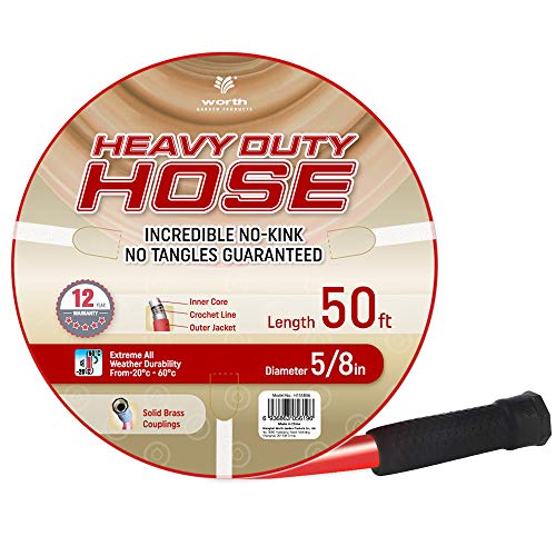 Solution4Patio Homes Garden Hose Red Kink Free 5/8 in. x 50 ft. Commercial Hose, No Leaking, Heavy Duty, Brass Fittings 12 Year Warranty, No DOP, Environmental-Friendly