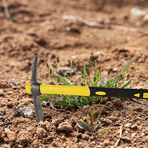 Ziqi Weeding Mattock Hoe 15 Inch Forged Garden Picks Tool, Pick Mattock with Fiberglass Handle, Garden Pick Axe Long Handle for Loosening Soil, Cultivating Vegetable Gardens, Camping, Archaeological