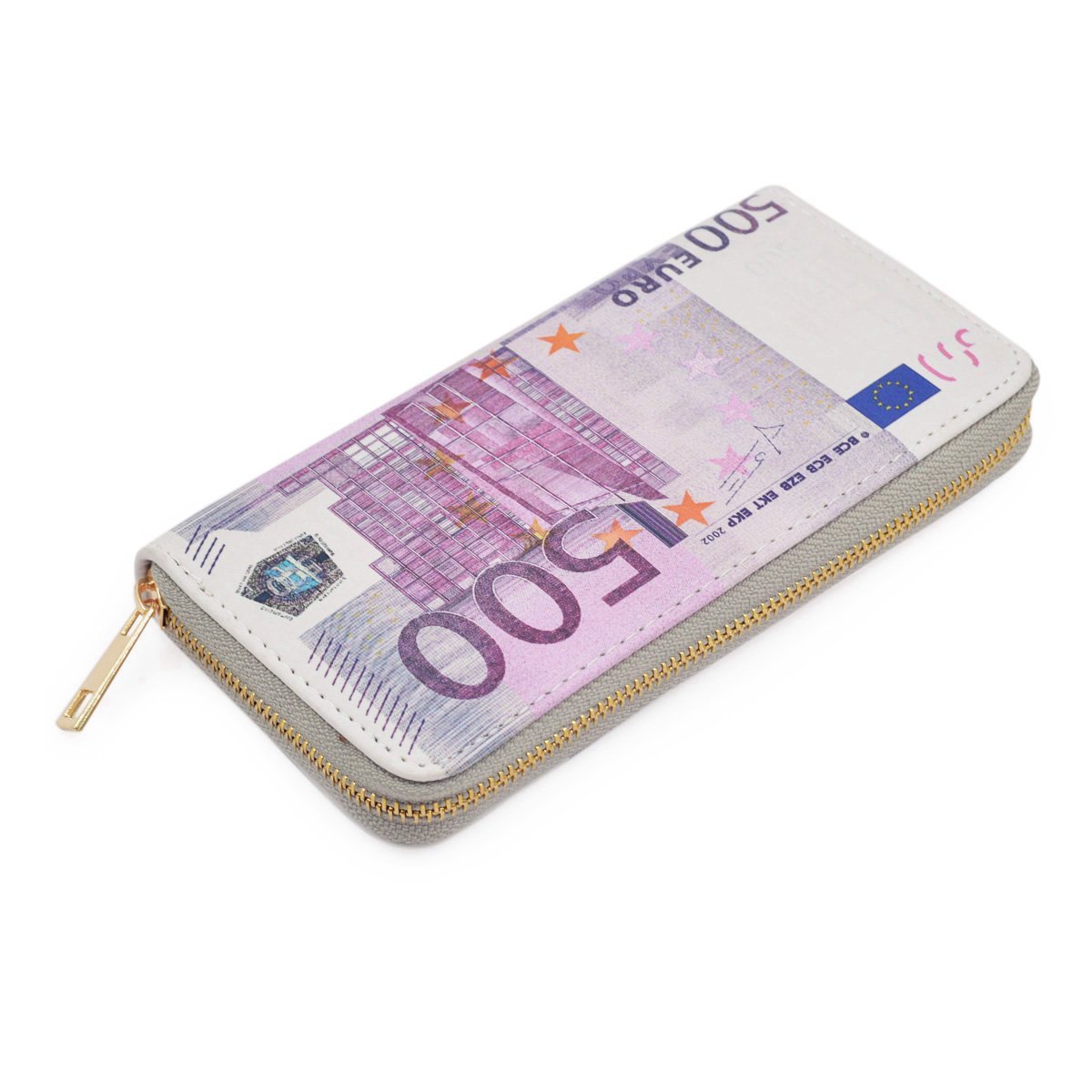 500 Euro Currency Money Bill Print PU Leather Zip Around Wallet