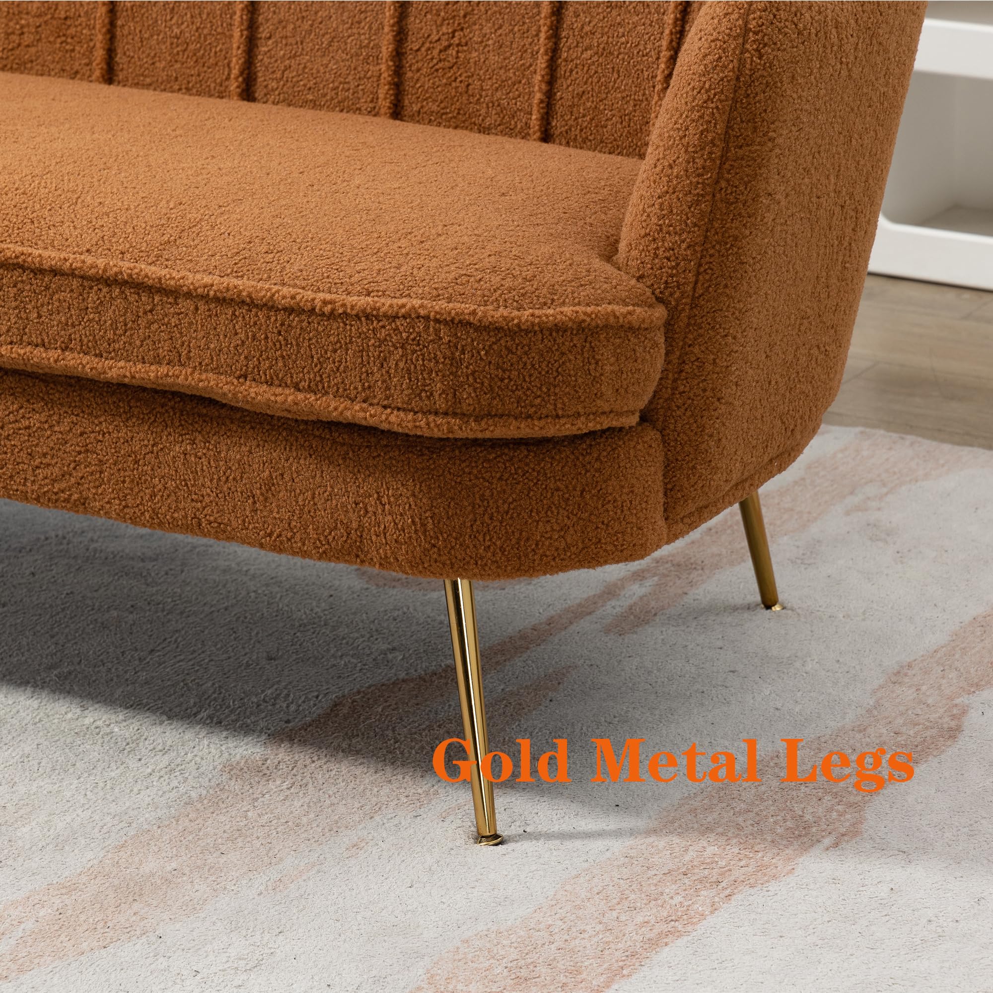 Gustonhon 59" Modern Boucle Loveseat Couch, Small Sofa with Gold Metal Legs,2-Seater Upholstered Mini Sofa Couches for Small Space,Living Room Bedroom Office Dorm Studio Apartment (Caramel)