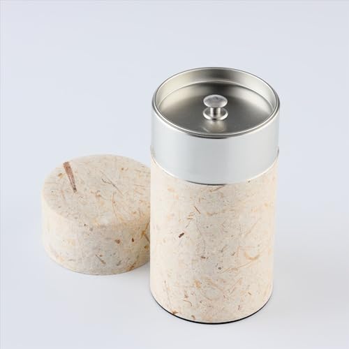 Product of Gifu Japan Japanese Mino Washi Paper Tea Tin Canister - Natural, Airtight Double Lids Storage Container