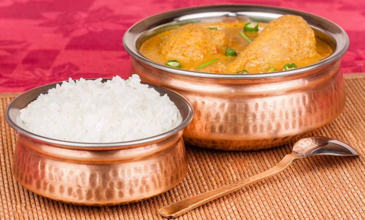 Set of 2 - Copper Stainless Steel Tableware - Dishes Serving Bowl for Indian Food - Dia 5 Inches