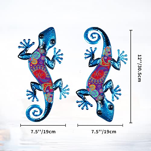 LIFFY Metal Gecko Wall Decor Indoor Room Home Glass Wall Hanging Sculpture Decorations Outside Lizard Garden Art Decorative Ornaments for Patio,Fence,Yard - Set of 2