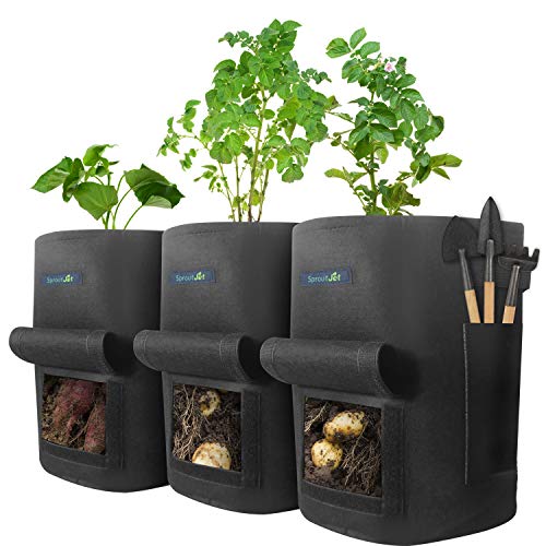 SproutJet The Original Potato Bags for Growing Potatoes 3 Pack 10 Gallon Waterproof Container with Sturdy Handles and Drainage Holes - The Ultimate Solution for Healthier and Faster Growing Potatoes