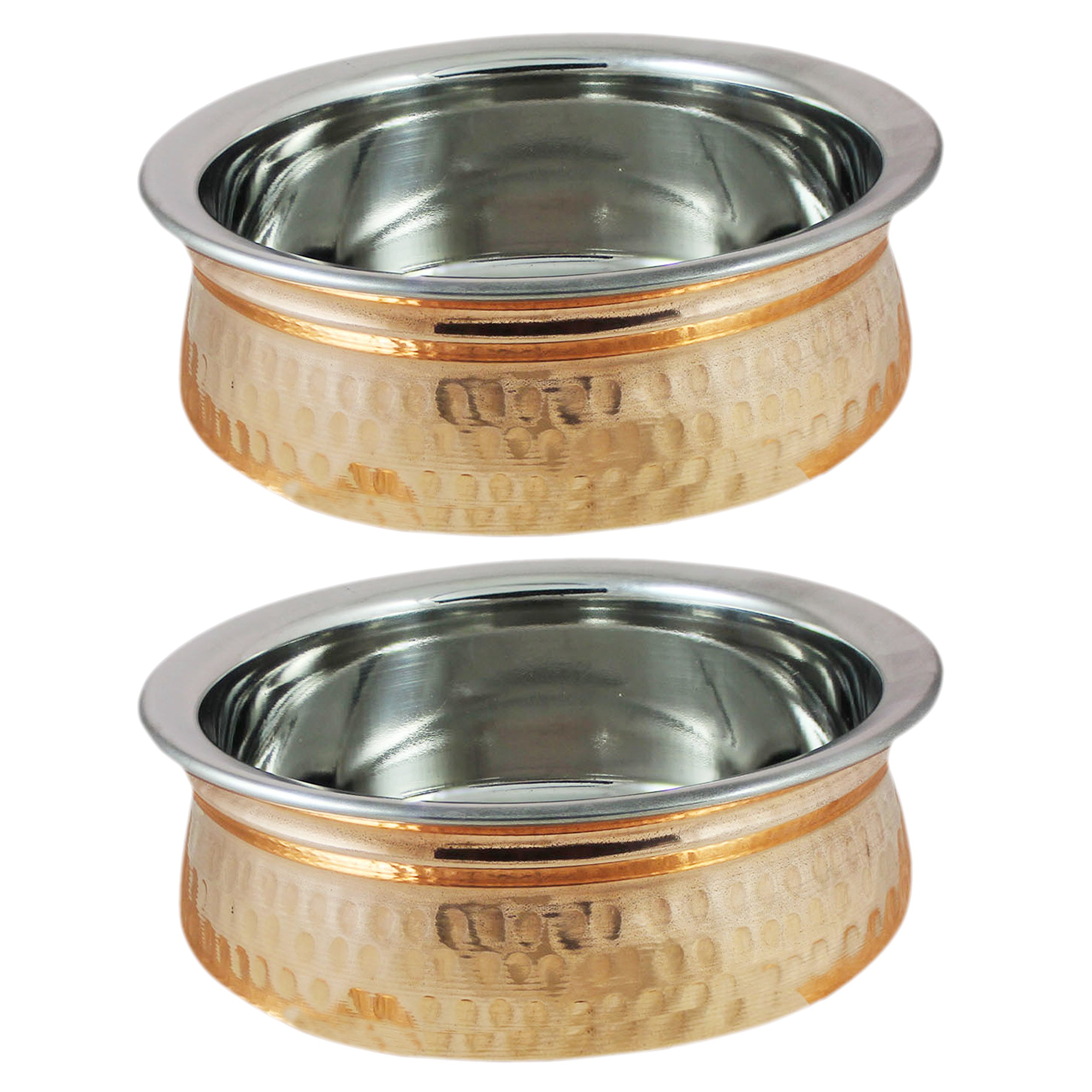 Set of 2 - Copper Stainless Steel Tableware - Dishes Serving Bowl for Indian Food - Dia 5 Inches
