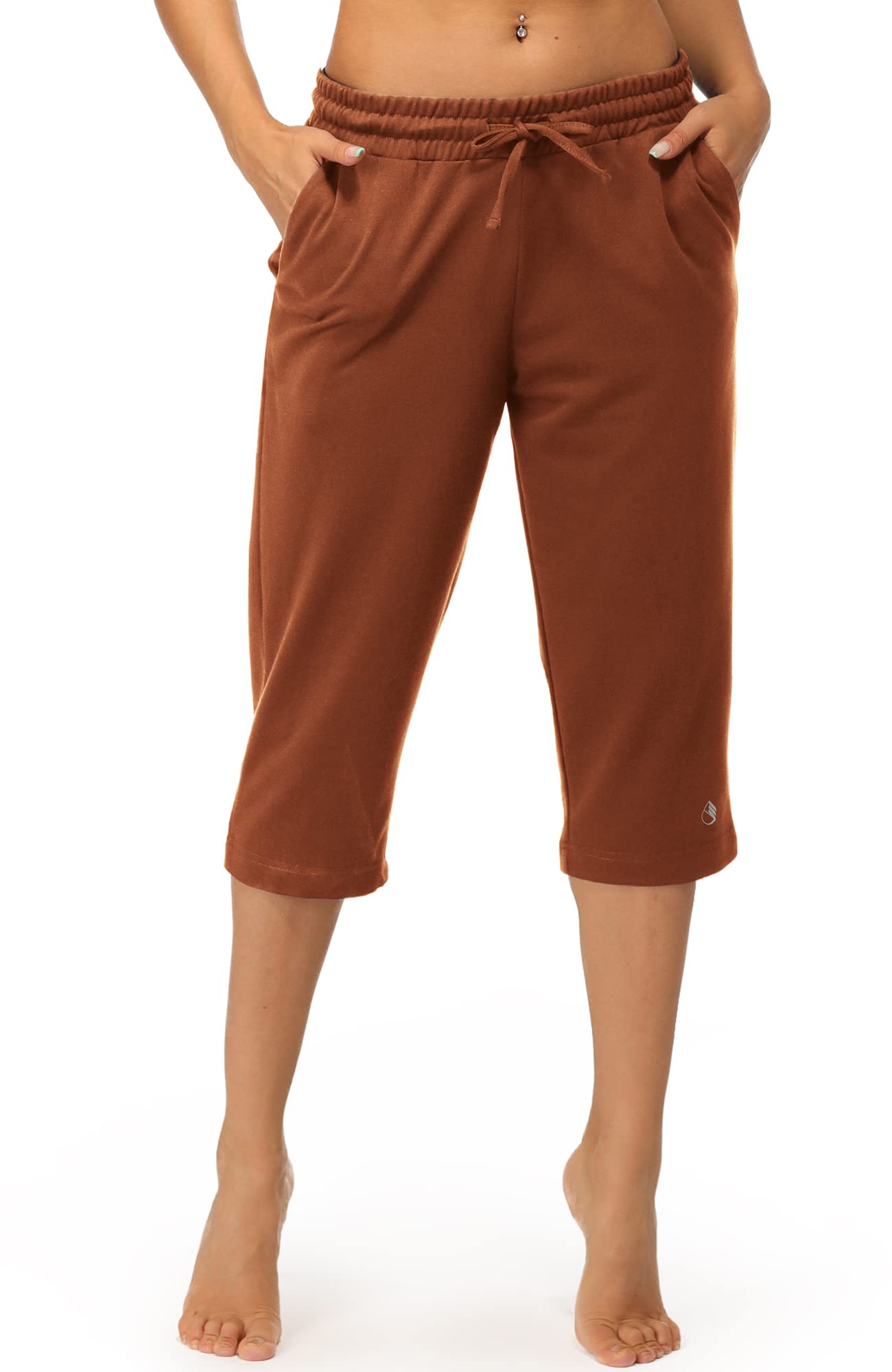 icyzone Capri Sweatpants for Women - French Terry Workout Cropped Joggers Athletic Lounge Pants with Pockets (Copper Brown, M)