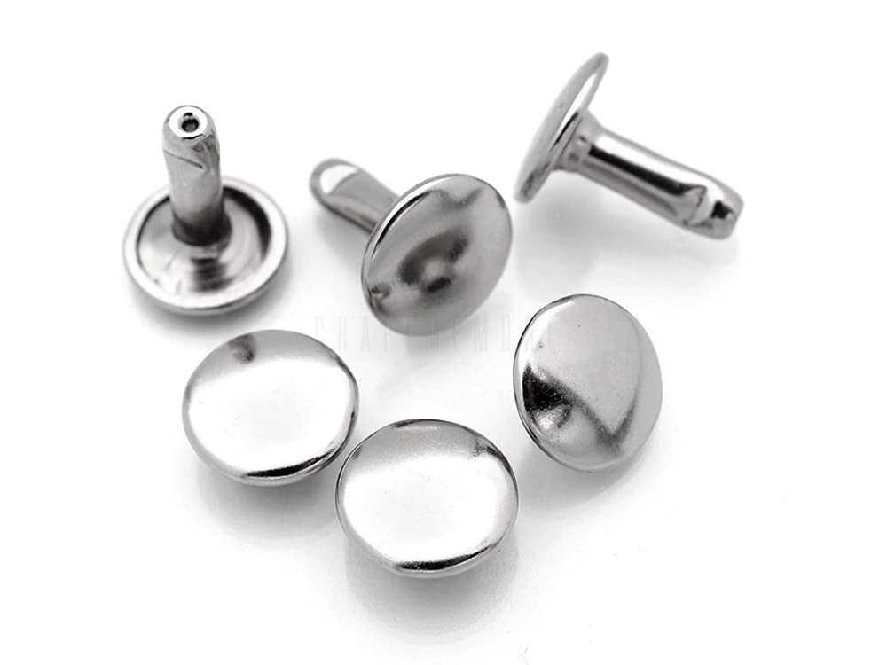 CRAFTMEMORE 9mm Cap x 10mm Post Leather Rivet Double Cap Rivets Tubular Metal Rapid Rivet Studs Leather Craft 50 Sets (10 mm Post, Silver)