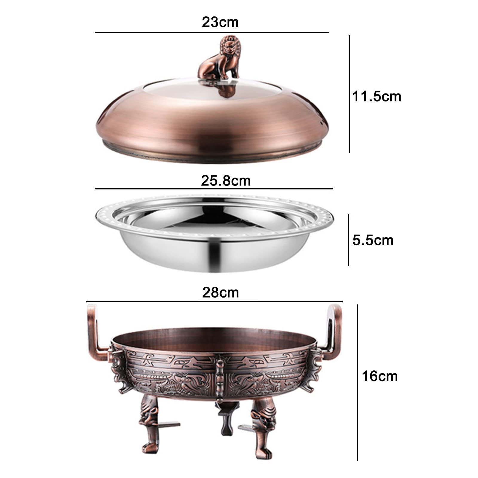 ZHIRCEKE Full Size Stainless Steel Chafing Dish Round Chafer Buffet Warmers W/Food Pans, Aluminum Stand, Visible Pot Lid and Fuel Holders,Red Copper