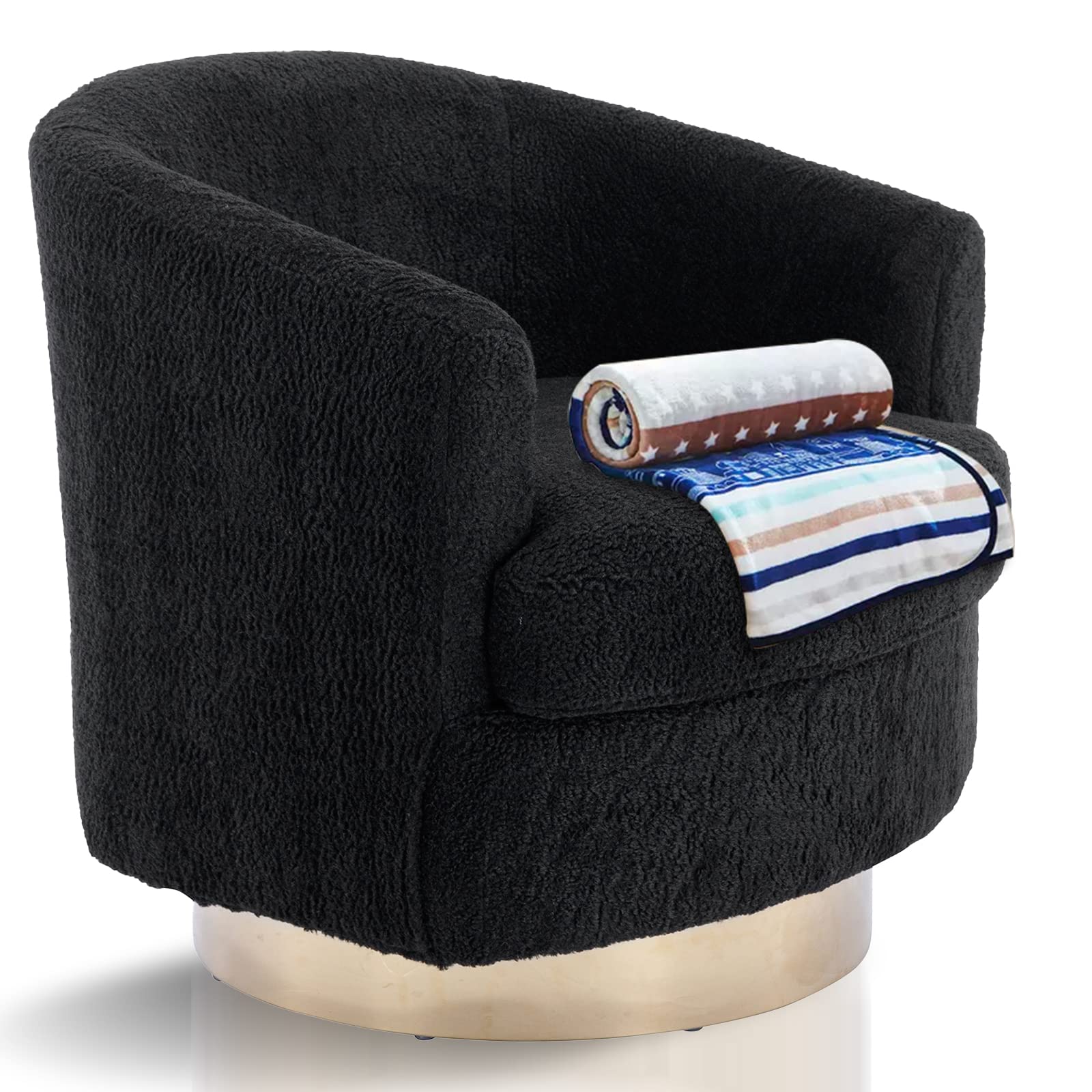 Dxacvkc 30.7" W Boucle Chair Swivel Barrel Chair Comfy Round Accent Sofa Chair for Living Room, 360 Degree Club Chair, Leisure Arm Chair for Nursery/Bedroom/Living Room/Lounge Hotel/Office, Black