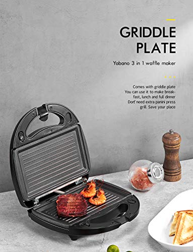 Sandwich Maker 3 in 1, Waffle Make with Removable Plate, Electric Panini Press Grill, Sandwich Toaster with Detachable Non-stick Coating, LED Indicator Lights, Cool Touch Handle, Black