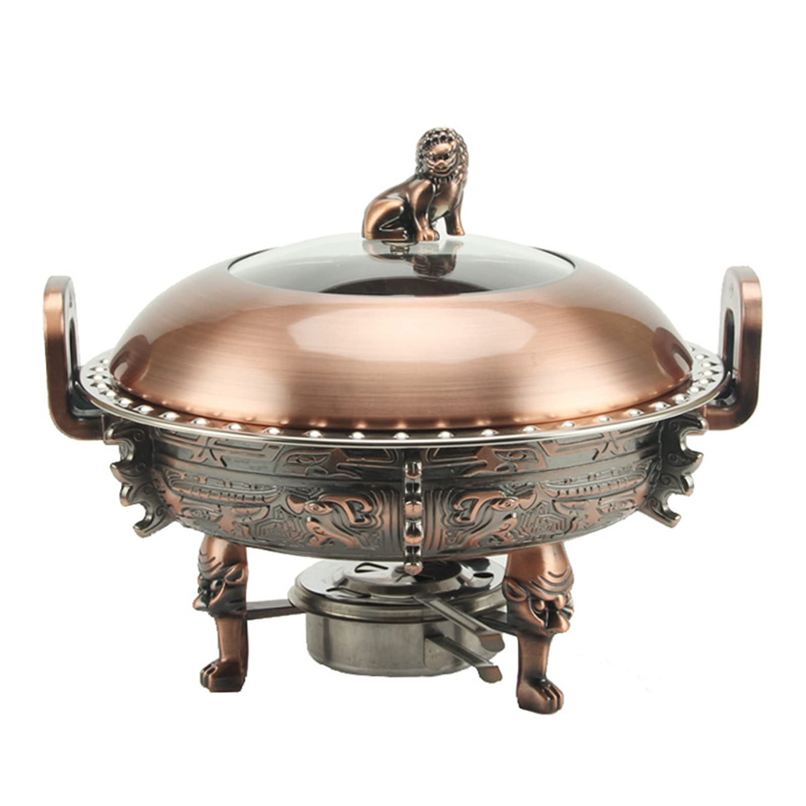 ZHIRCEKE Full Size Stainless Steel Chafing Dish Round Chafer Buffet Warmers W/Food Pans, Aluminum Stand, Visible Pot Lid and Fuel Holders,Red Copper