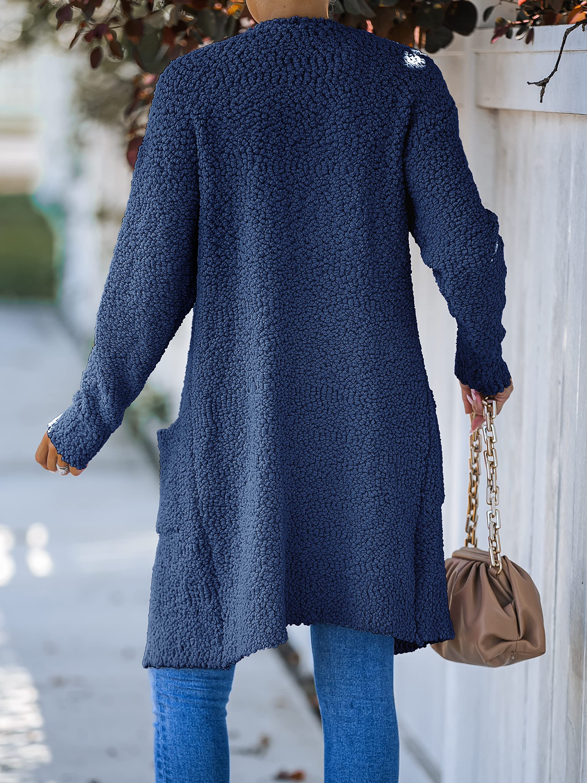 MEROKEETY Women's 2024 Winter Long Sleeve Soft Chunky Knit Sweater Open Front Cardigan Outwear Coat Navy