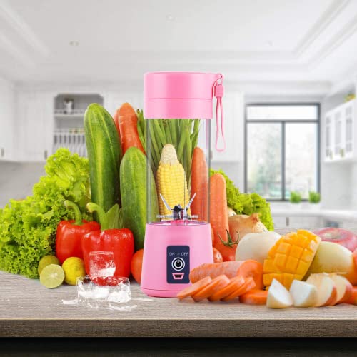 Portable Blenders,Personal Size Blender Smoothies and Shakes, USB Rchargeable Juicer Cup with Six Blades in Handheld Blender Sports,Travel and Home (Pink)