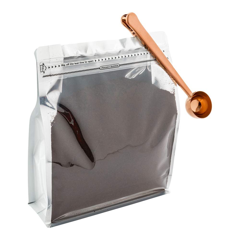 Restaurantware-1 Tbsp Coffee Scoop, 1 Multifunction Coffee Spoon - Built-In Clip, For Measuring Ground Coffee, Espresso, Coffee Beans, Protein Powder, & More, Copper-Plated Stainless Steel Tea Spoon,