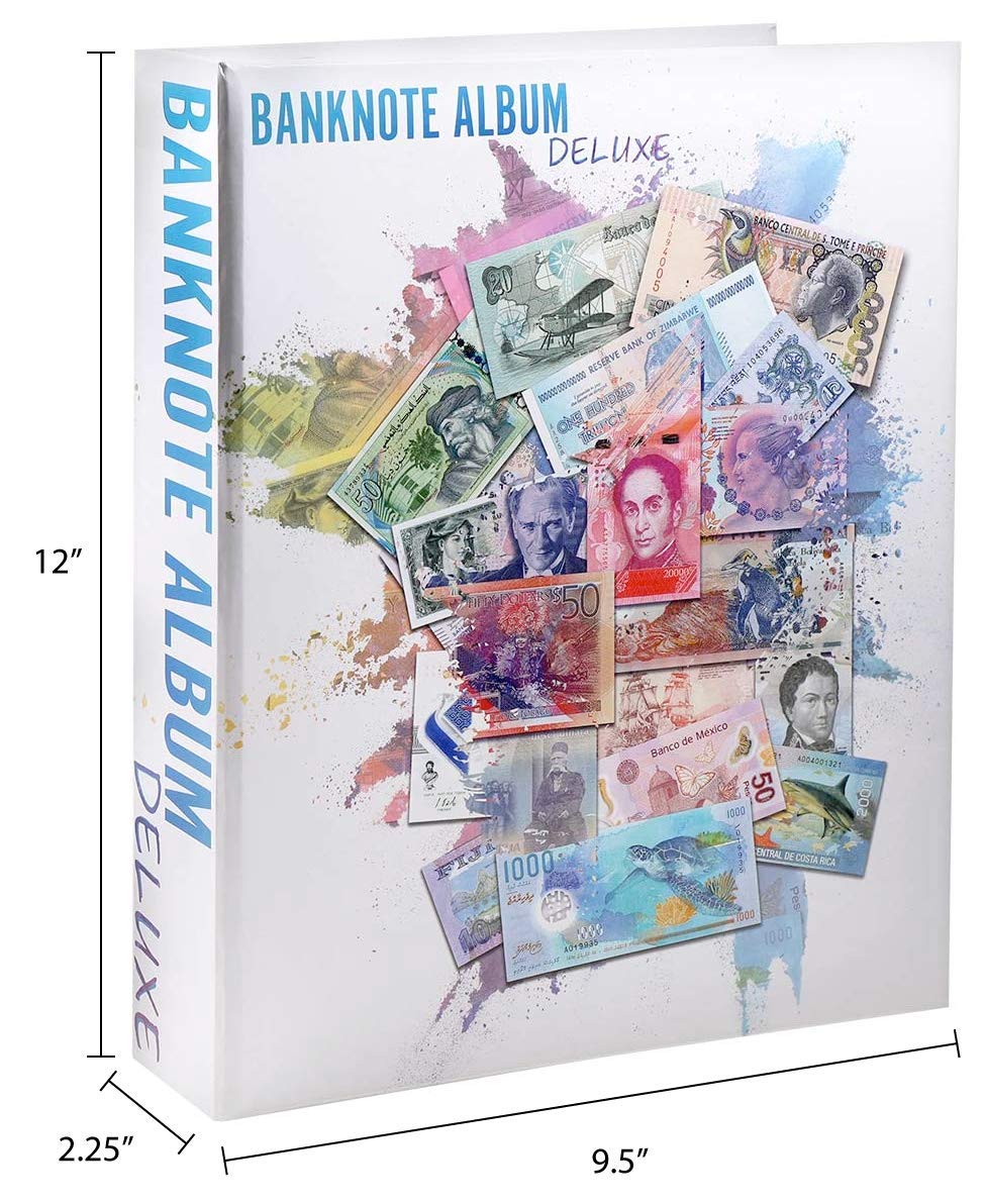 Banknote World Deluxe Currency Collecting Album, Blue, 300 Pockets