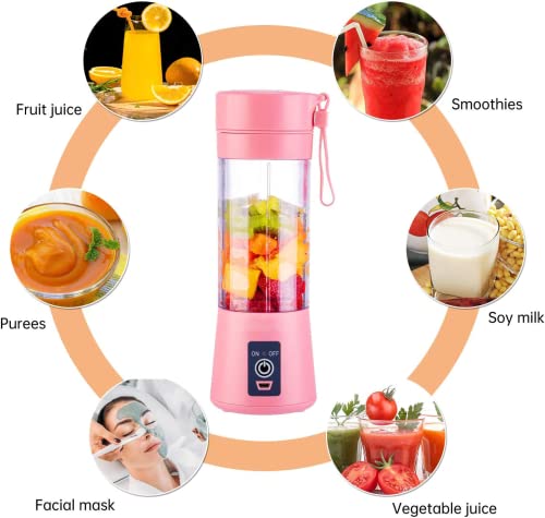 Portable Blenders,Personal Size Blender Smoothies and Shakes, USB Rchargeable Juicer Cup with Six Blades in Handheld Blender Sports,Travel and Home (Pink)