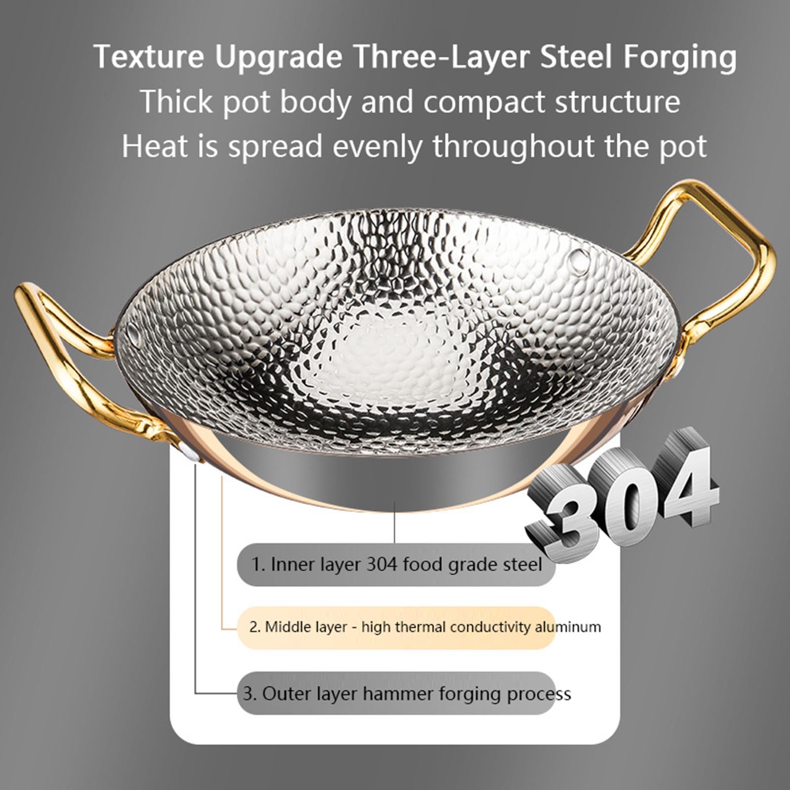 UGCER Chafing Dish Buffet Set, 304 Stainless Steel Round Buffet Warmers Pan for Parties, Events, Wedding, Camping, Dinner,Copper,20cm