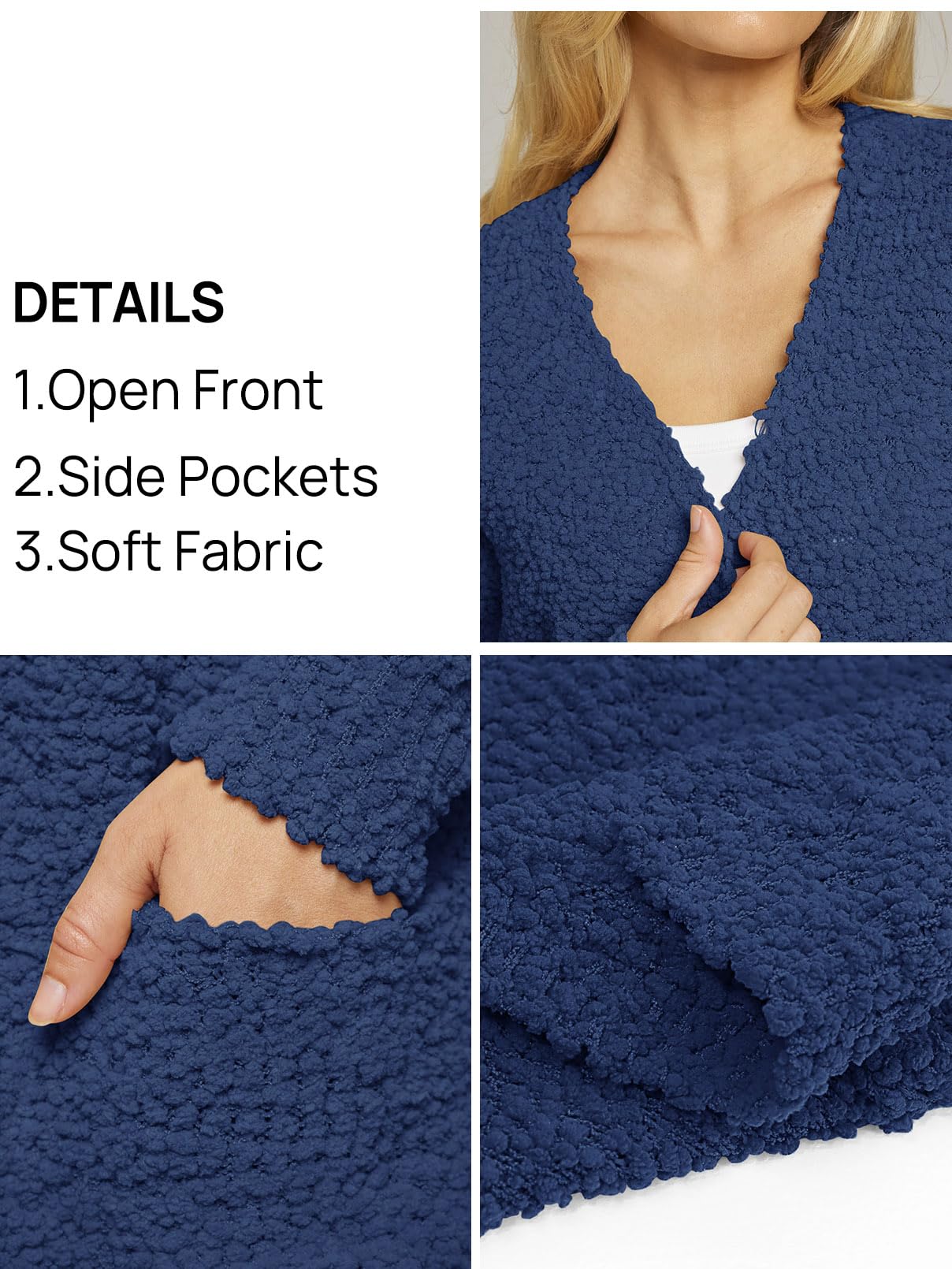 MEROKEETY Women's 2024 Winter Long Sleeve Soft Chunky Knit Sweater Open Front Cardigan Outwear Coat Navy