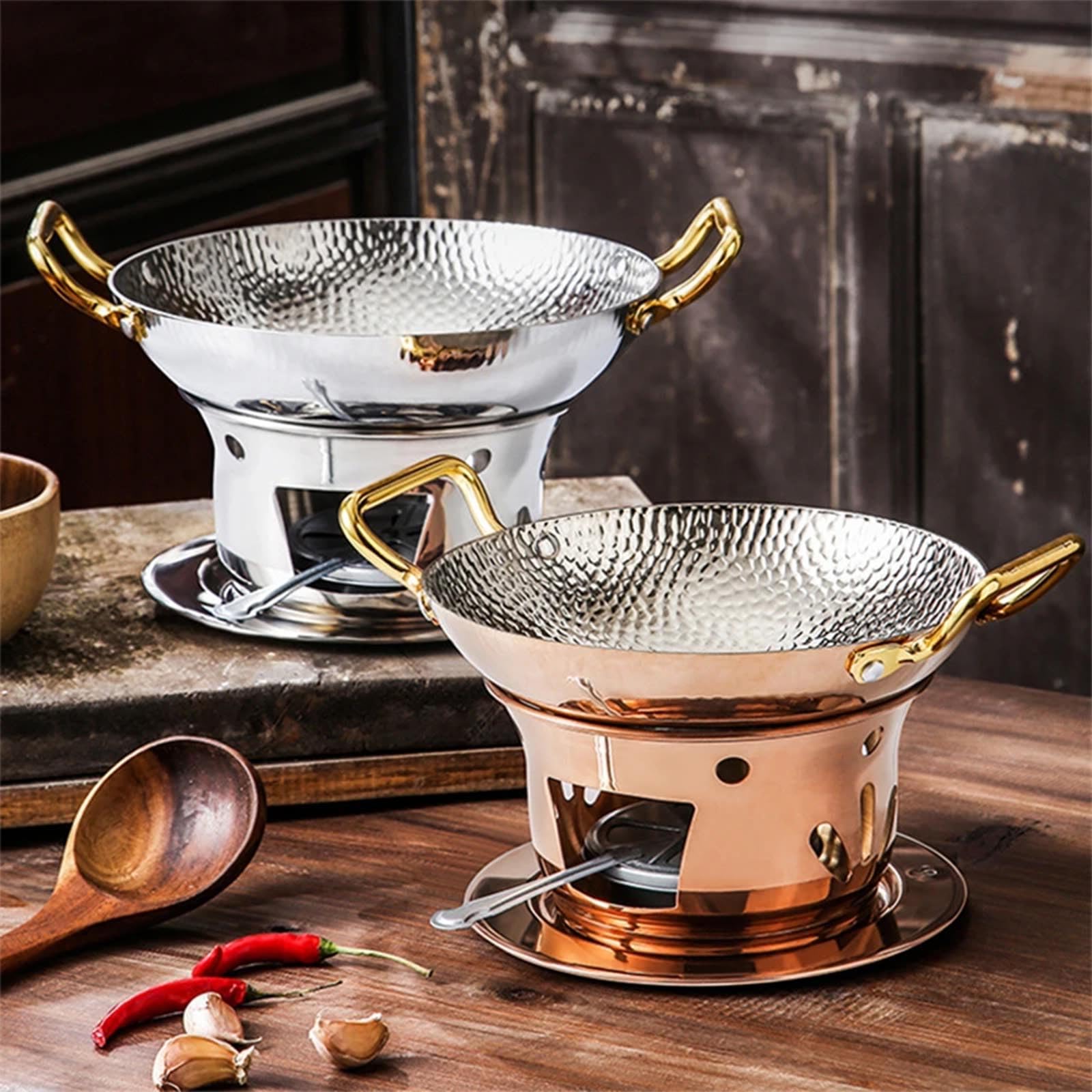 UGCER Chafing Dish Buffet Set, 304 Stainless Steel Round Buffet Warmers Pan for Parties, Events, Wedding, Camping, Dinner,Copper,20cm