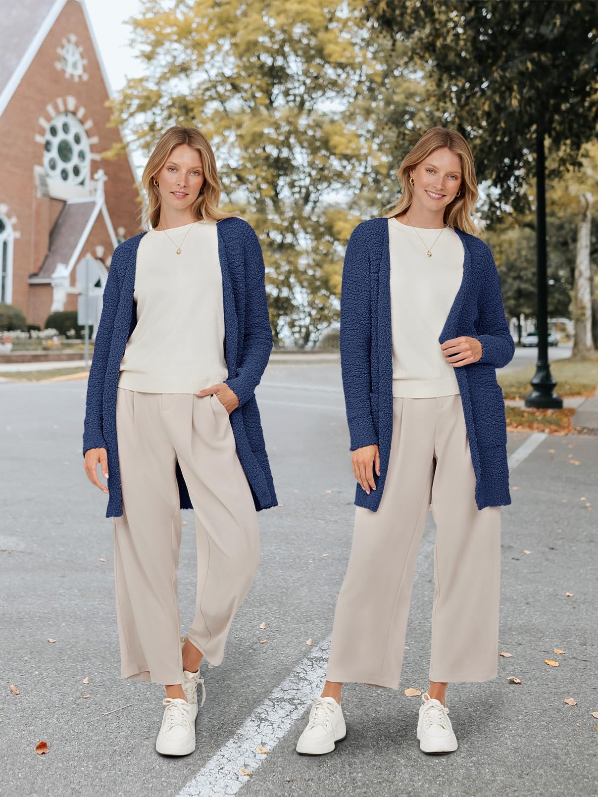 MEROKEETY Women's 2024 Winter Long Sleeve Soft Chunky Knit Sweater Open Front Cardigan Outwear Coat Navy