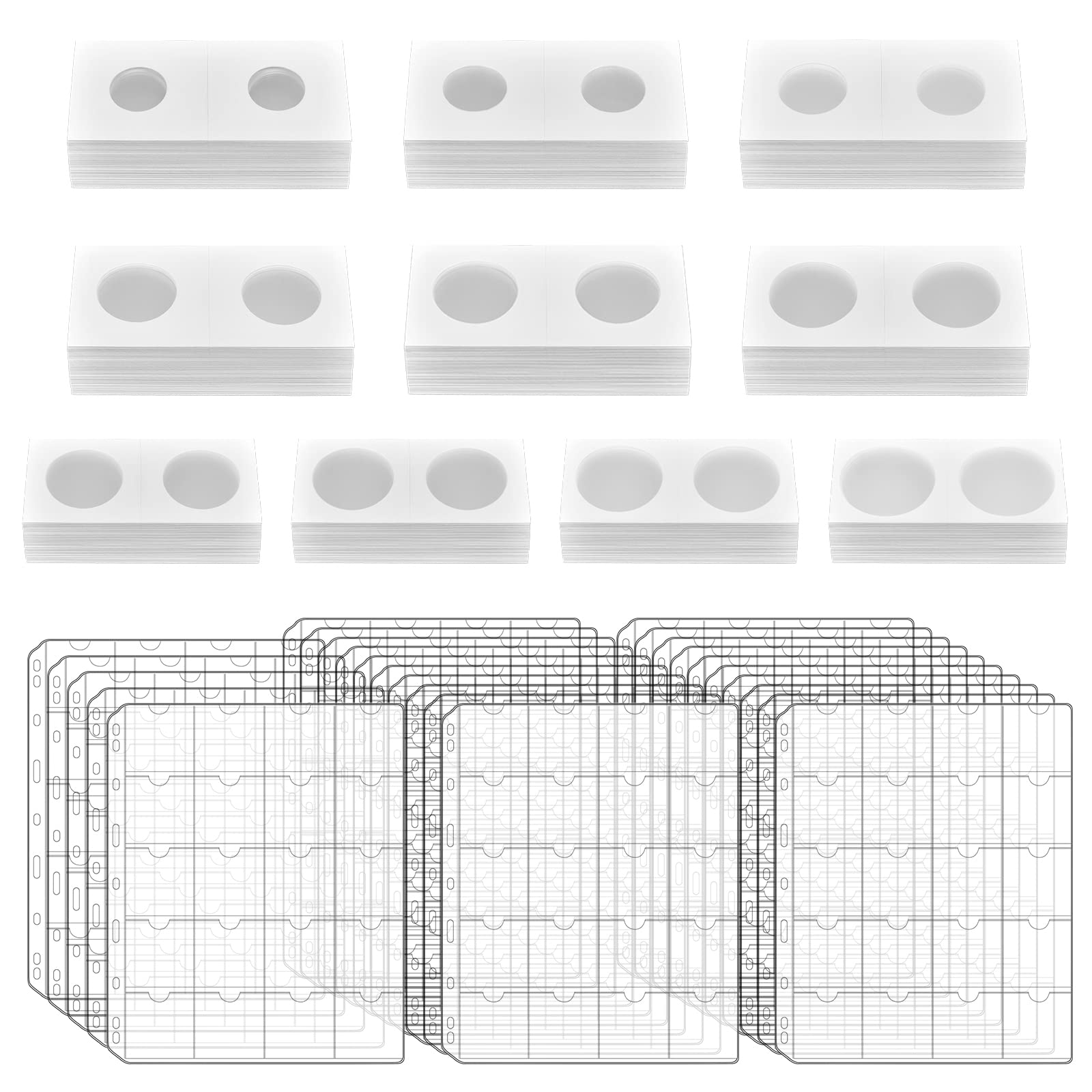 500 Cardboard Coin Holder for Collectors with 25 Sheets Coin Pocket Pages, 500 Pockets Coin Collecting Book Sleeves Protectors Storage and 10 Size 2" x 2" Currency Holders for Coin Collection Supplies