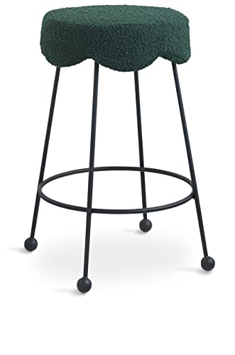 Meridian Furniture 513Green-C Fleur Collection Modern | Contemporary Boucle Fabric Upholstered Counter Stool with Matte Black Metal Legs, 17.5" W x 17.5" D x 26" H, Green