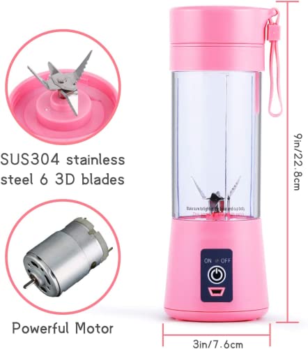 Portable Blenders,Personal Size Blender Smoothies and Shakes, USB Rchargeable Juicer Cup with Six Blades in Handheld Blender Sports,Travel and Home (Pink)