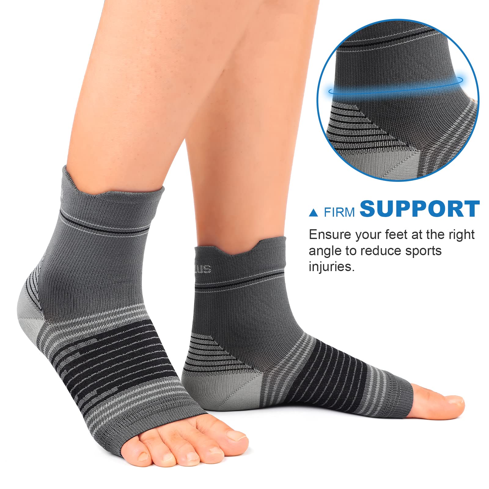 Plantar Fasciitis Sock (6 Pairs) for Men and Women, Compression Foot Sleeves with Arch and Ankle Support (Black, Gray, White, Large)