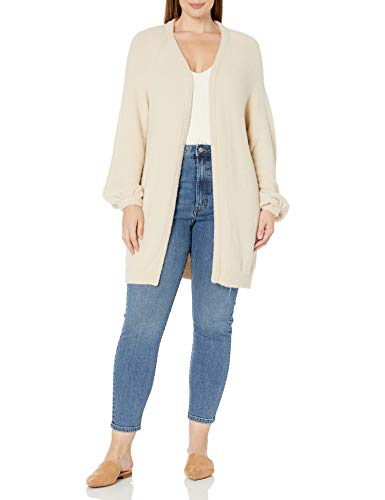 The Drop Women's Mirabelle Long Belle Sleeve no Closure Fuzzy Jersey Cardigan, Sandstorm, XS